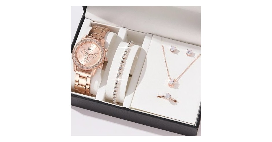 Set bijuterii dama, cercei, bratara, ceas de mana, inel, lantisor cu ...