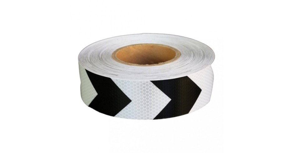 Rola banda reflectorizanta alba cu sageata neagra 5cm x 45metri ...
