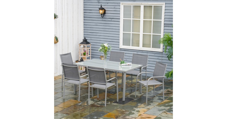Outsunny Set de Gradina de Luat Masa din 7 Piese, Masa de Exterior si 6 ...