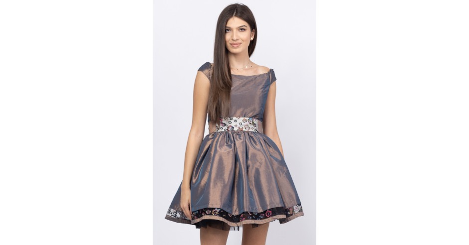 Rochie eleganta cu jupa din tull, din satin bronz metalizat si ...