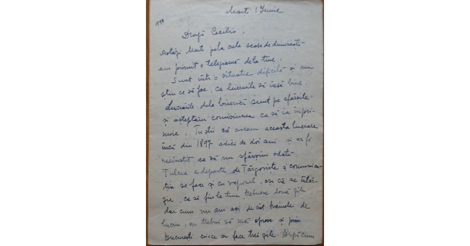 Scrisoare S. Luchian catre Cecilia Vasilescu , transcrisa olograf de ...