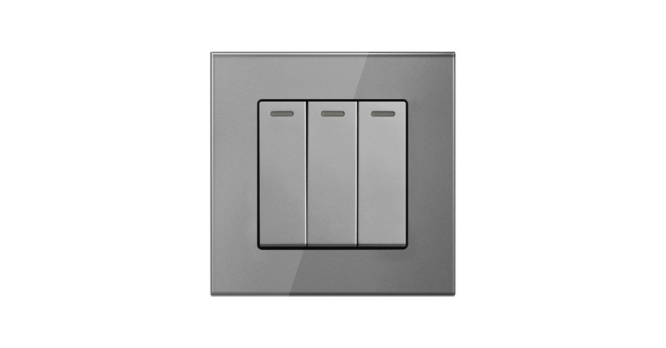 Intrerupator Triplu Cap Scara Cu Panou Din Sticla Techstar® TGS 01, Indicator LED, 220V, 16A, 86 ...