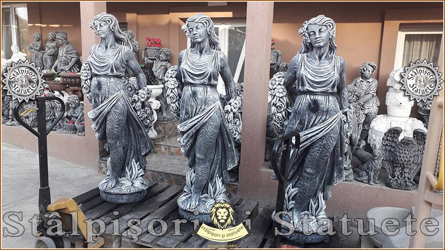 Statueta domni?a cu flori, din beton, model S50. | arhiva Okazii.ro
