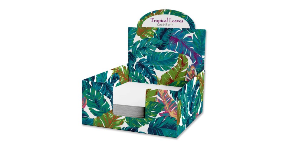 Cub de Hartie Tropical Leaves, 9x9 cm, 500 File/Set, Albe, in Cutie ...