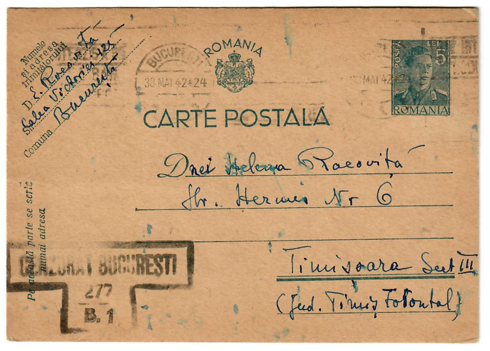 ROMANIA 1942 carte postala scrisa, semnata de savantul Emil Racovita ...