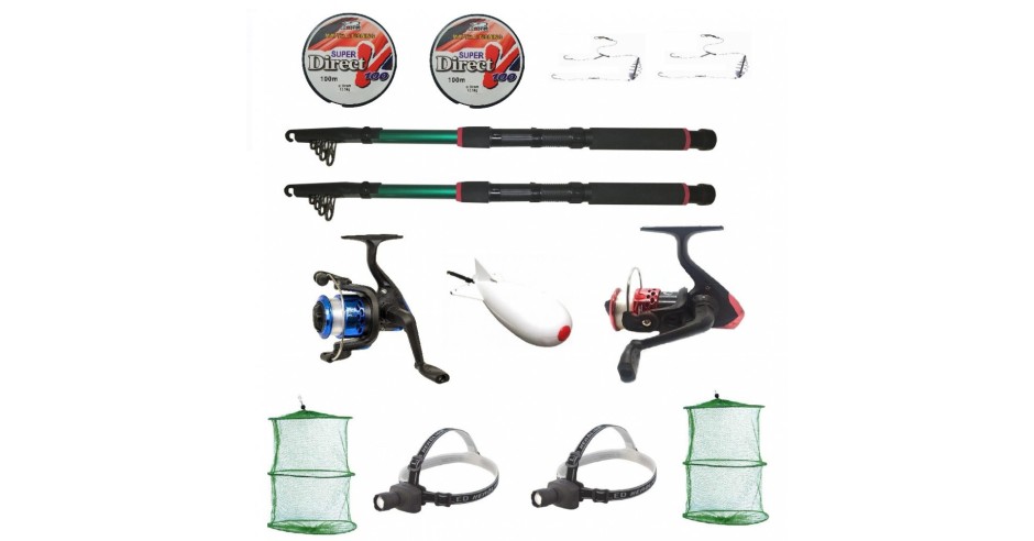 Kit complet de pescuit sportiv pentru doua persoane cu lansete 2,7m ...