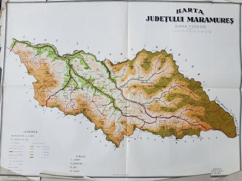 HARTA JUDETULUL MARAMURES , SCARA 1 / 200.000 de PROF. DR, I , DERMER ...
