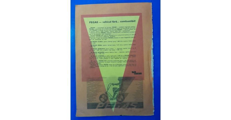 1985 Reclamă bicicletă PEGAS comunism 24x16 cm copilarie epoca de aur ...