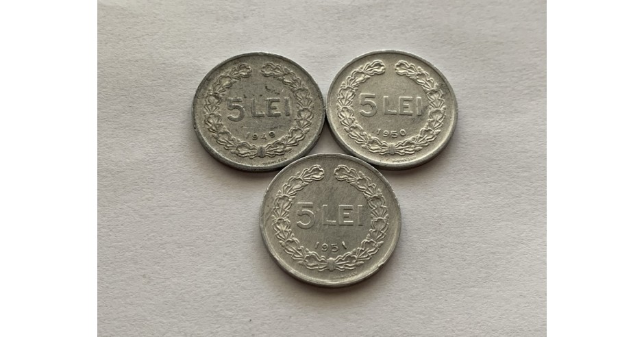 Set 3 monede 5 Lei 1949-1951 Al, Romania | arhiva Okazii.ro