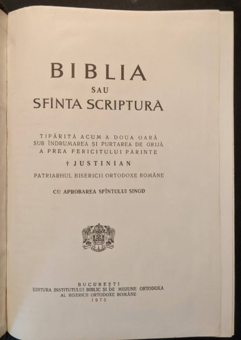 1975 BIBLIA sau SFANTA SCRIPTURA 1400pg 6 harti Legatura intergal Piele ...