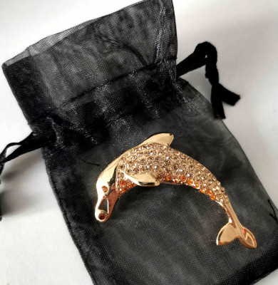 Brosa -VINTAGE- DELFIN placata cu Aur 18k si Swarovski -martisor ...
