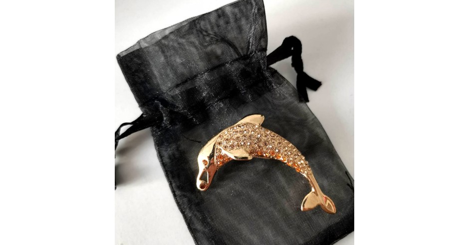 Brosa Vintage Delfin Placata Aur 18k & Swarovski - Martisor, Bijuterie ...