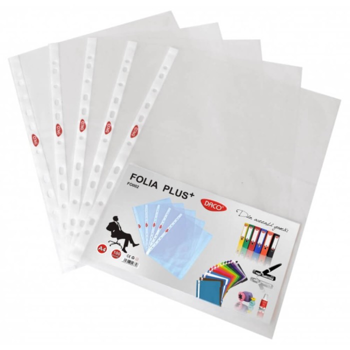 Set 100 Folii Protectie Documente A4 DACO Plus, Margine Multiperforata ...