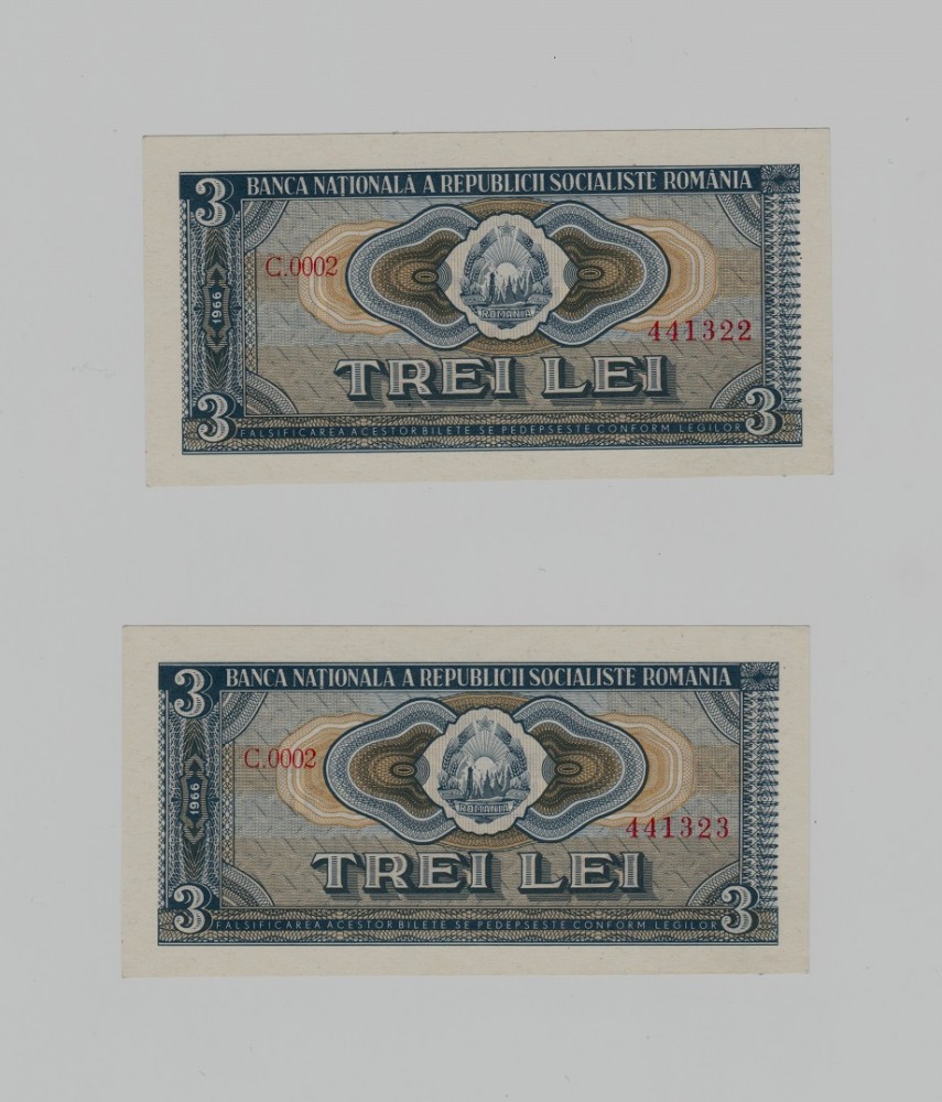 3 lei 1966 UNC bancnote cu serie consecutiva Romania ( bani leu ...