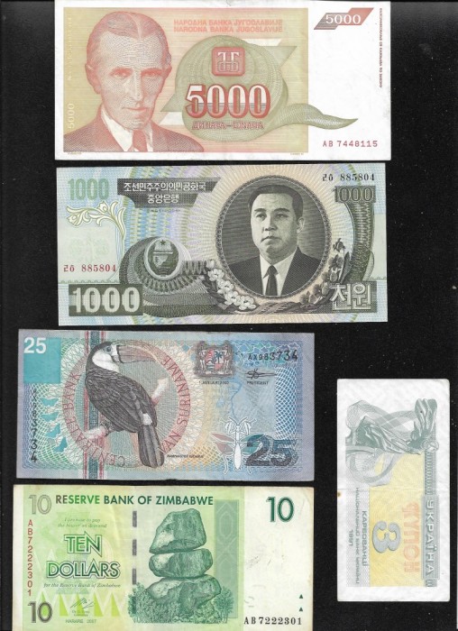 Set 5 bancnote de prin lume adunate (cele din imagini) #19, Asia ...