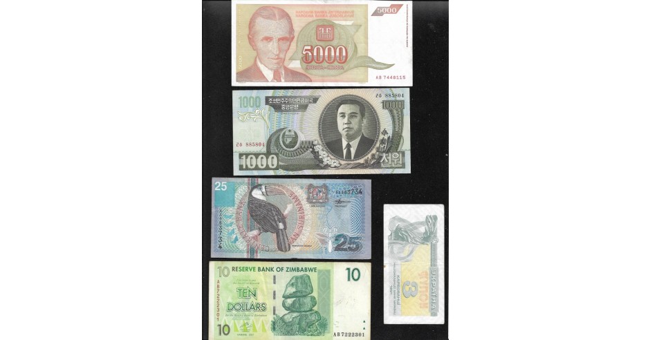 Set 5 bancnote de prin lume adunate (cele din imagini) #19, Asia ...
