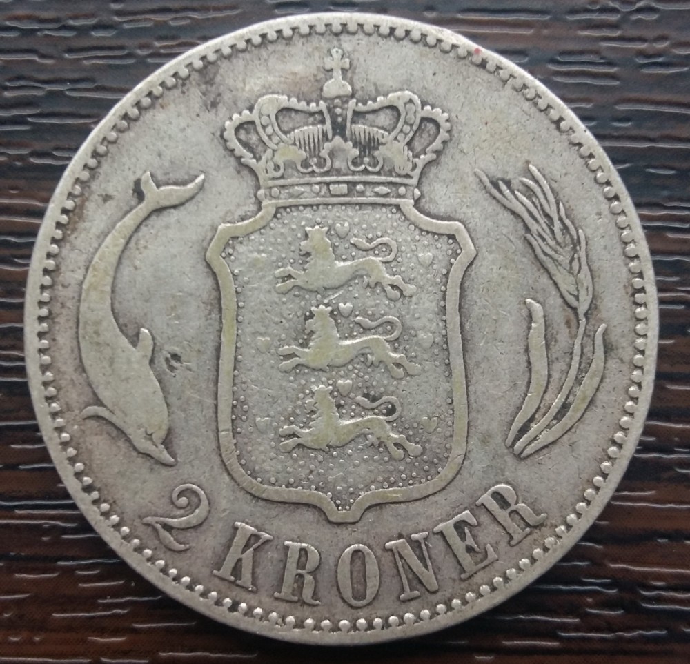 (A145) MONEDA DIN ARGINT DANEMARCA - 2 KRONER 1875, REGELE CHRISTIAN IX ...