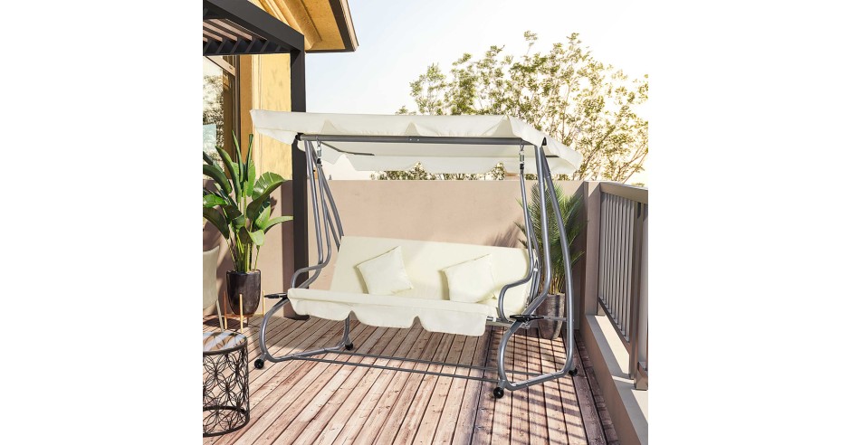 Outsunny Balansoar de Gradina Convertibil in Pat, Balansoar pentru 3 ...