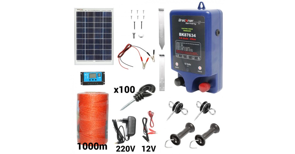 Kit pachet gard electric 3 Joule 12 220V panou solar fir 1000m (BK87634 ...