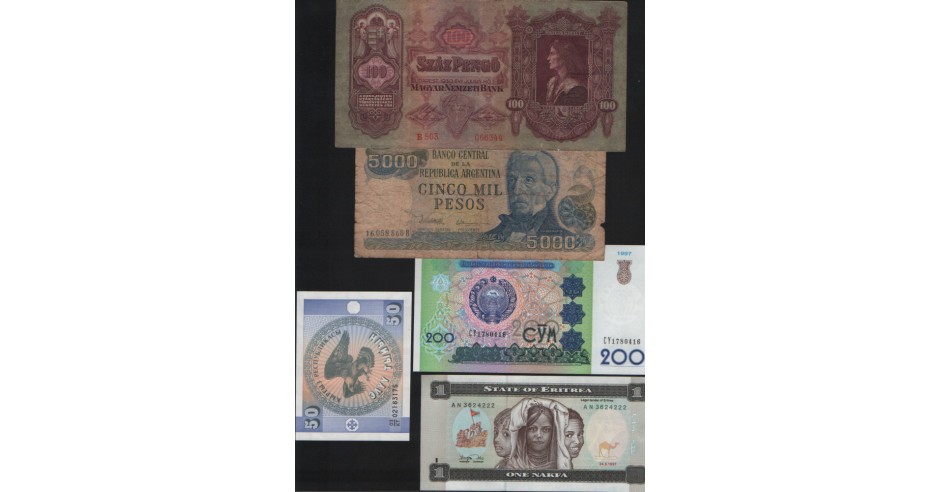 Set 5 bancnote de prin lume adunate (cele din imagini) #175, Europa ...