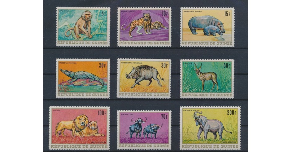 210-Republica GUINEEA -Animale africane-Serie completa de 9 timbre ...
