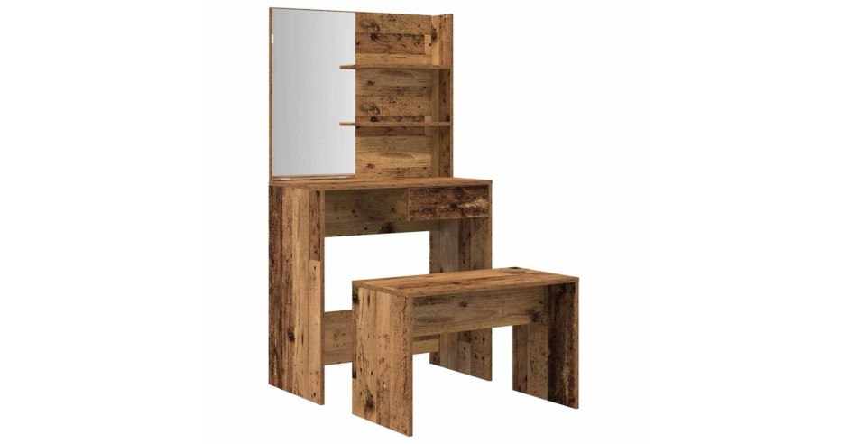 Set de masuta de toaleta din lemn vechi Lemn prelucrat | Okazii.ro