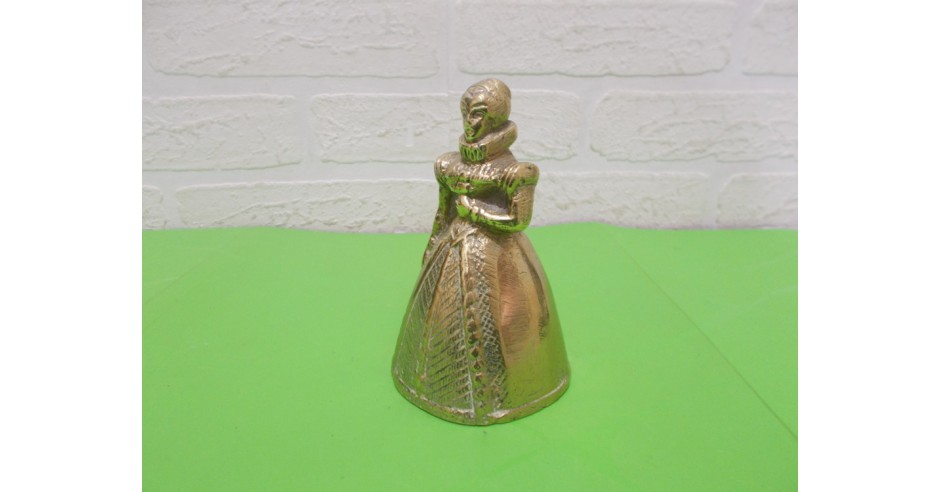 CLOPOT de masa VICTORIAN , masiv , din BRONZ , statueta DOAMNA cu ...