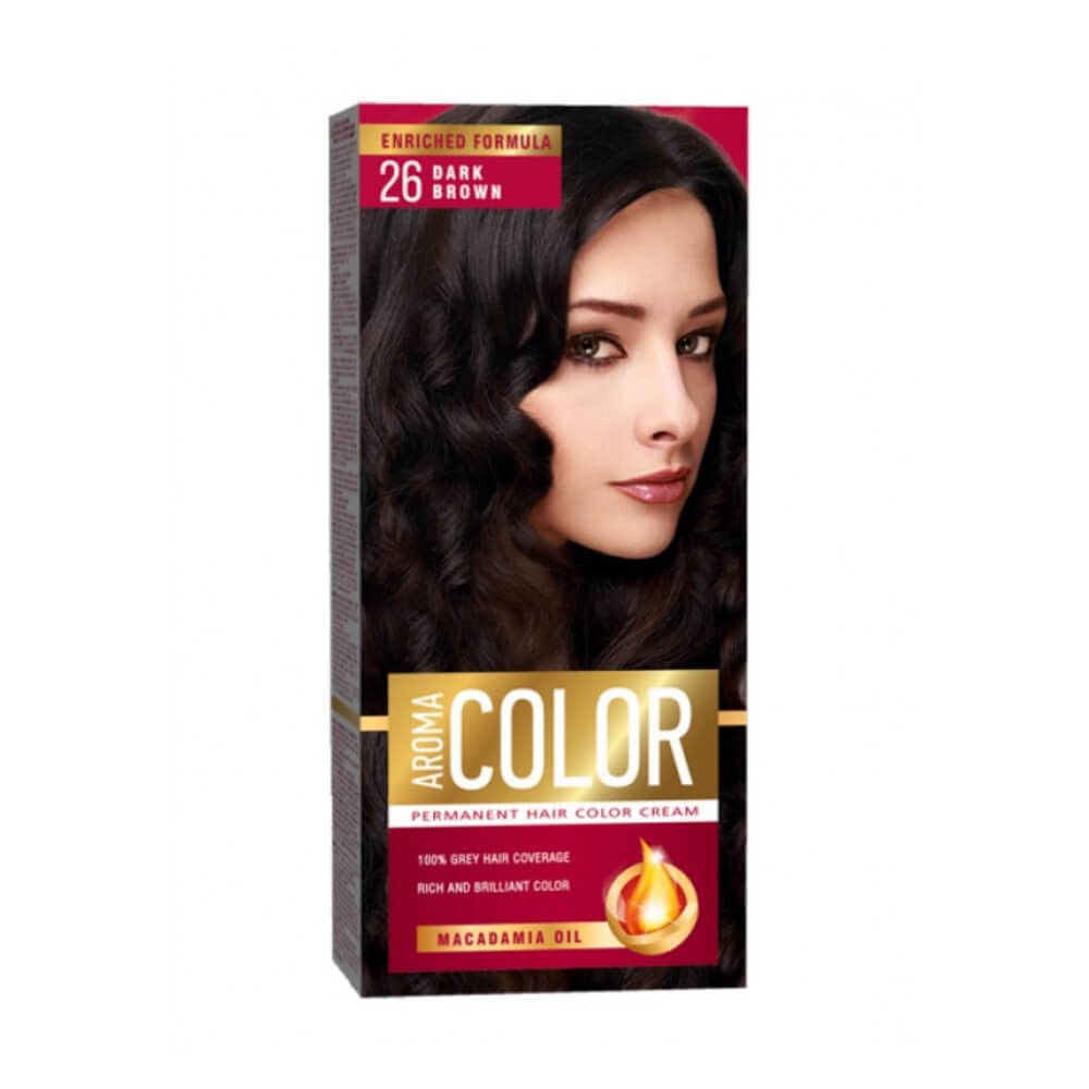 Vopsea Permanenta de Par Aroma Color 26, Saten Inchis, 90 ml, Vopsea ...