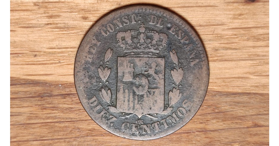 Spania - moneda de colectie istorica - 10 / diez centimos 1878 OM ...