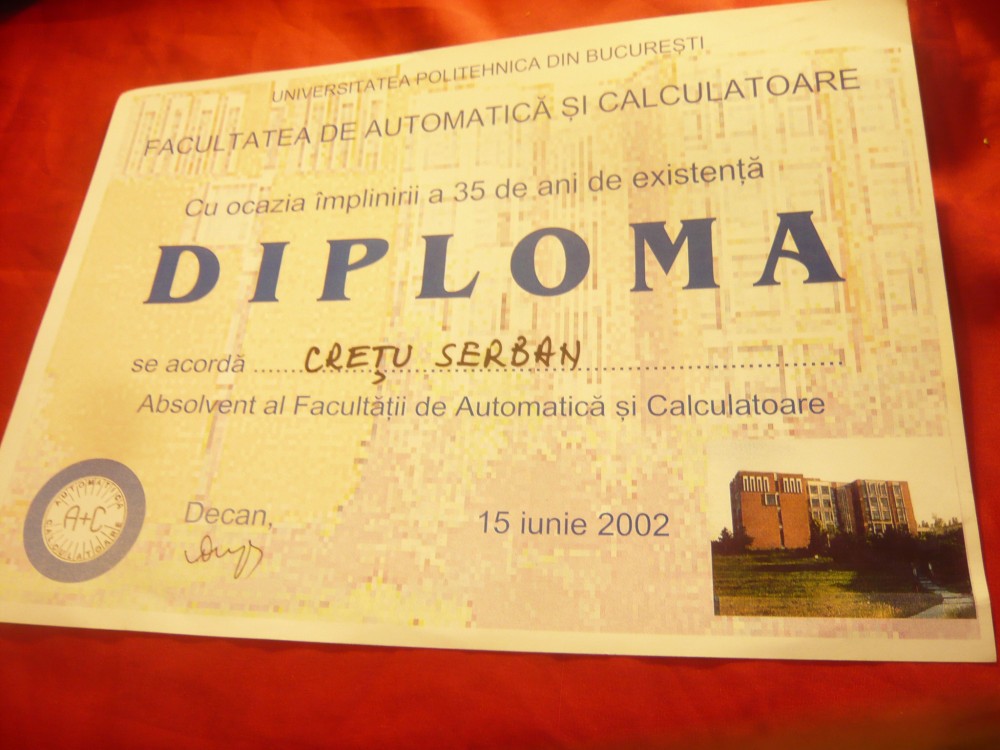 Diploma de Inginer profil Electric specializ. Automatizari si ...