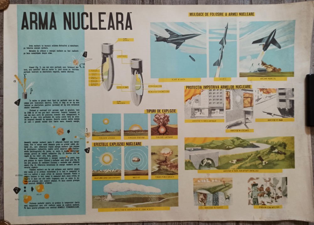 Arma Nucleara// plansa didactica din perioada comunista | arhiva Okazii.ro