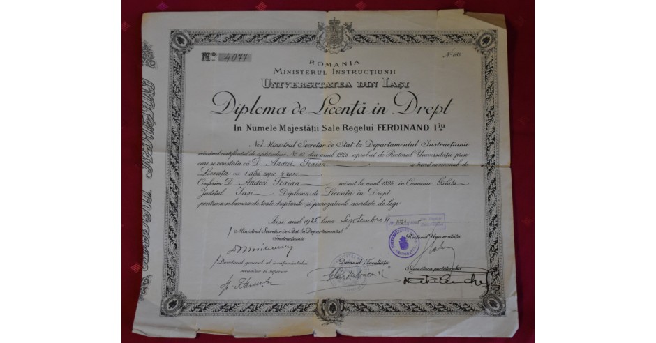 Universitatea din Iasi - Diploma de licenta in drept - Regele Ferdinand ...