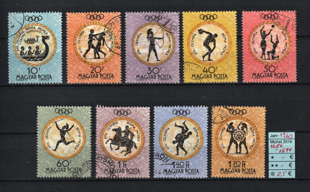 Timbre Ungaria, 1960 - Jocuri olimpice Roma - Sporturi antice - 9 ...