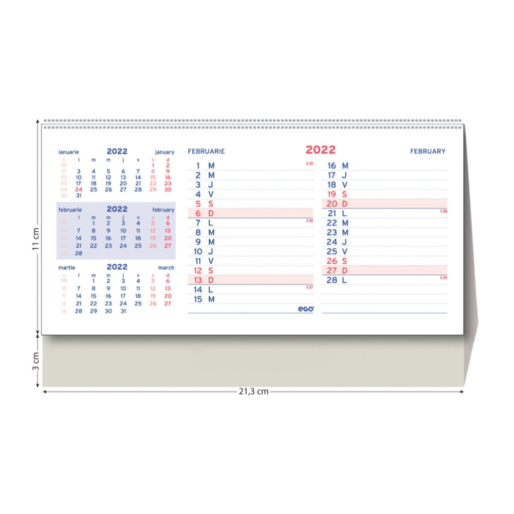 Calendar de Birou Triptic Ego, 13 File, 213x110 mm, Calendar Birou ...