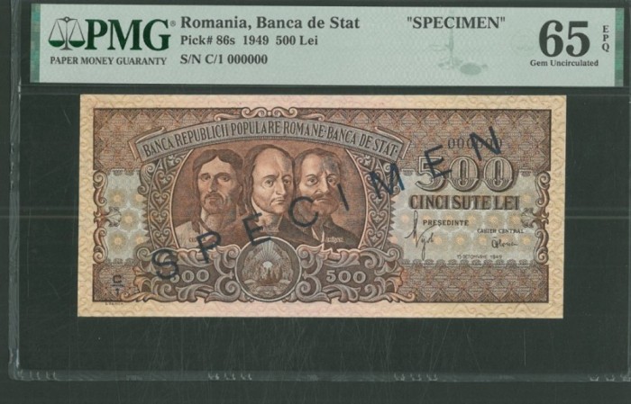 Romania 500 lei 1949 Banca de stat specimen gradată PMG | Okazii.ro