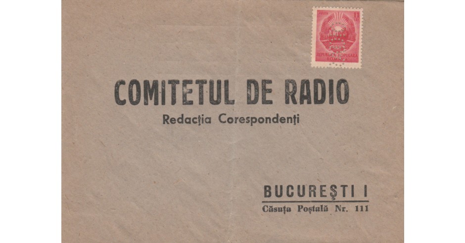 1950 Romania - Plic antet Radiodifuziunea Romana, timbru perfin ...