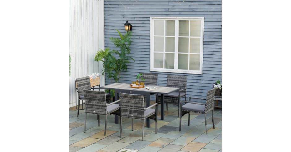 Outsunny Set pentru gradina 7 bucati cu masa extensibila si 6 scaune ...