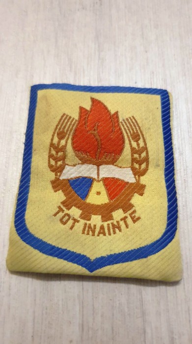 Ecuson pionier Tot Inainte, cu stema Romaniei, din comunism anii 80 ...