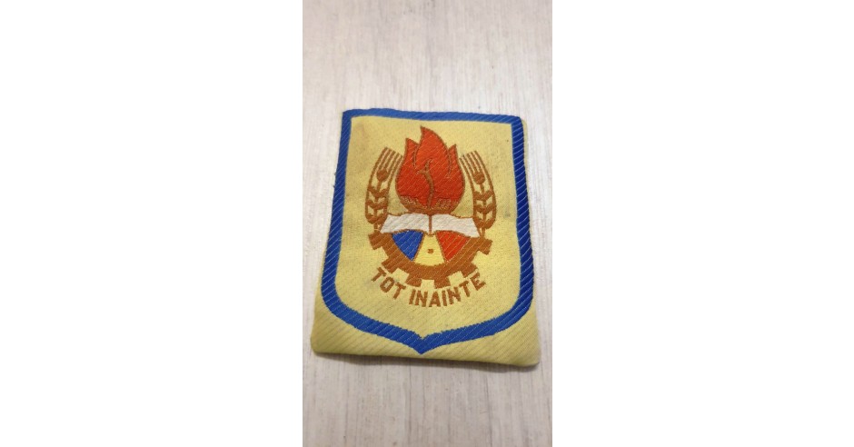 Ecuson pionier Tot Inainte, cu stema Romaniei, din comunism anii 80 ...