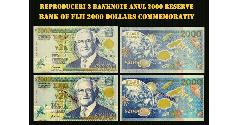2 reproduceri bancnote Fiji 2000 Dollars Commemorative Seria 2000 ...
