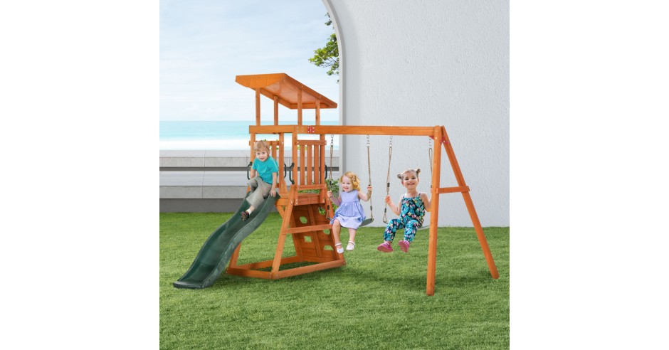 Outsunny Set 4 in 1 cu leagan si tobogan, Set de leagan pentru copii ...