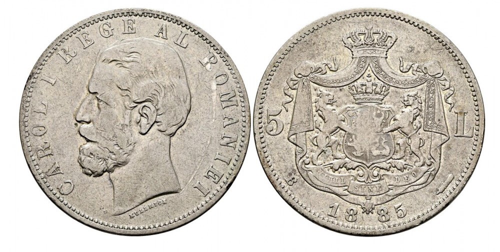 Monede romanesti, bani vechi, 5 lei 1885 -argint, moneda rara -Carol I ...