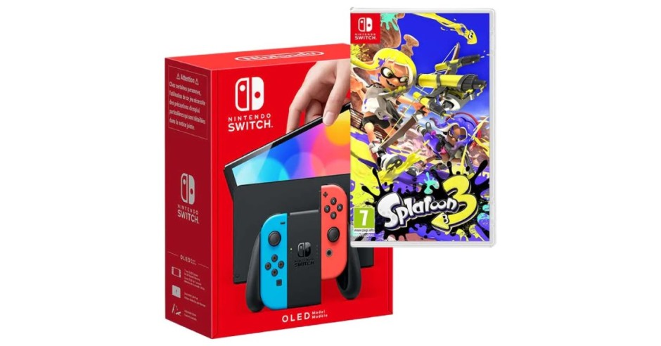 Consola Nintendo Switch OLED cu Joy-Cons RED/BLUE + Joc Splatoon 3 NOU ...