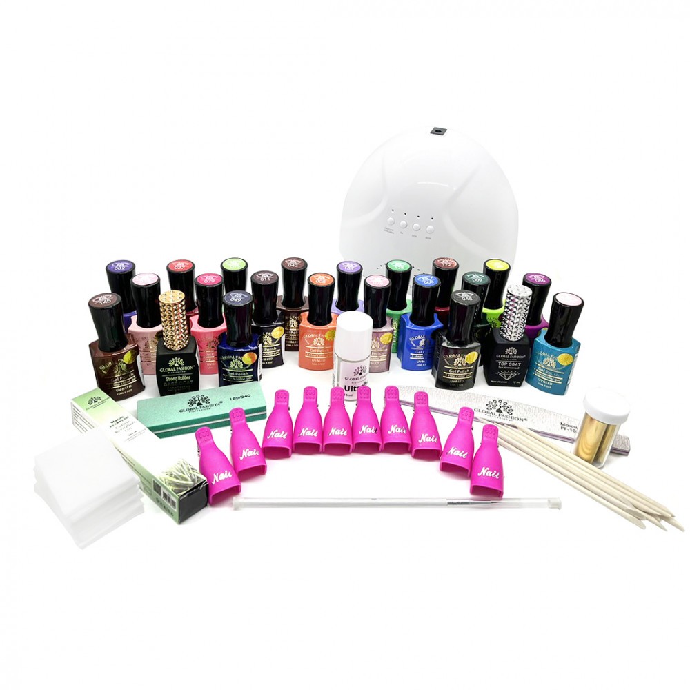 Kit Oja semipermanenta Global Fashion, Lampa UV/LED Sun1 48W + 10 oje ...