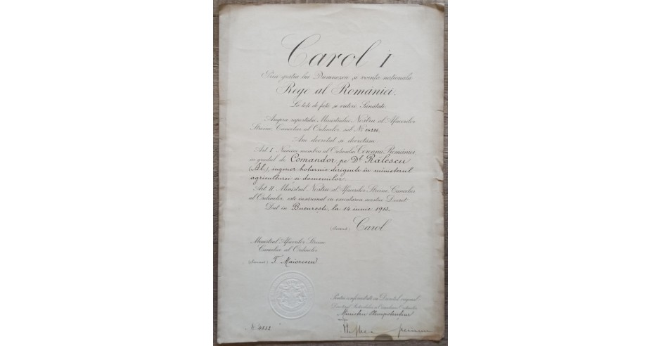 Brevet Ordinul Coroana Romaniei in grad de comandor pt. inginer ...