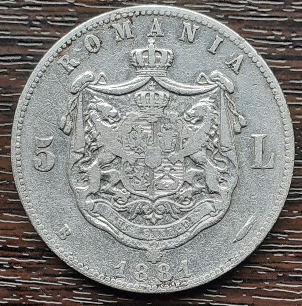 (A817) MONEDA DIN ARGINT ROMANIA - 5 LEI 1881, CAROL I DOMN, MUCHIE ...