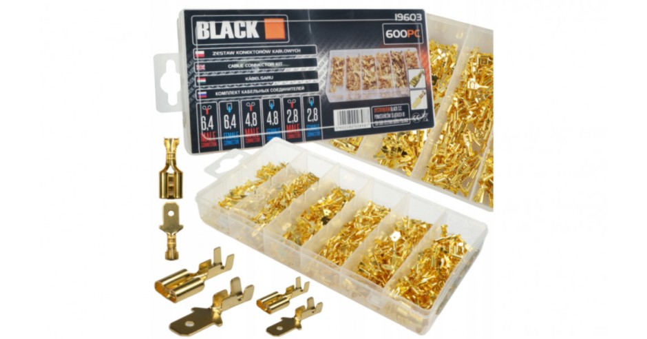 Conectori papuci electrici auto neizolati 600 piese, Blacktools | Okazii.ro