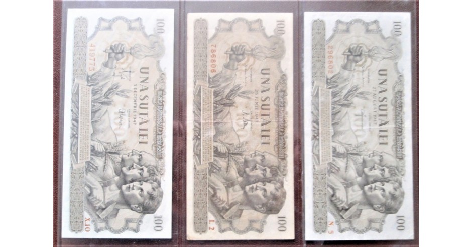 Reforma monetara....100 lei ...3 date diferite 1947...UNC..Xf++ ...