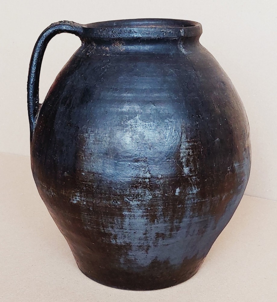 Vas mare din lut negru de Marginea pentru ulei, ceramica traditionala ...