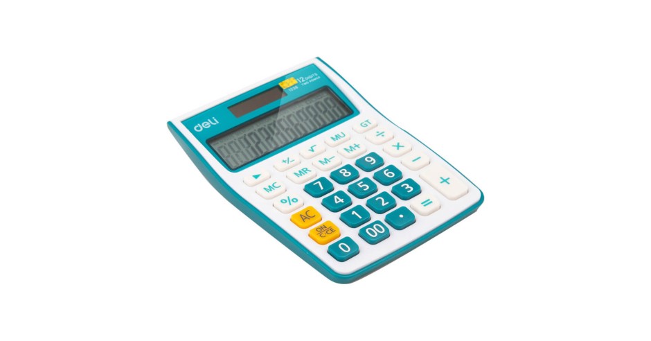 Calculator de Birou Deli 1238, 12 Digits, Alb/Albastru, Alimentare ...